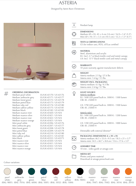 Comprar Lámpara colgante ASTERIA MEDIUM - UMAGE - Blanco | La Casa de las Lámparas